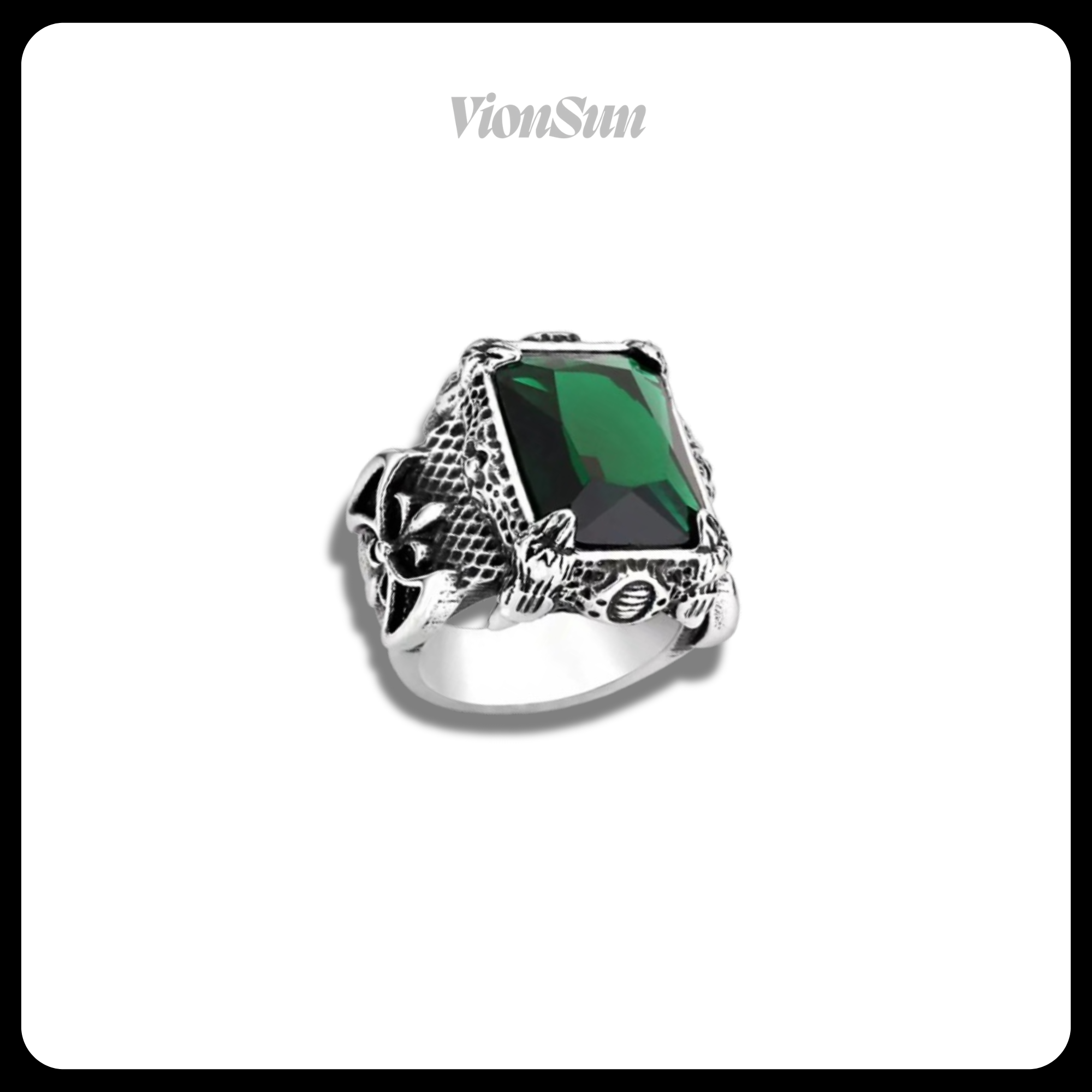 SDO Silver Men's Ring with Large Yellow Gemstone – Gothic Style – VIONSUN